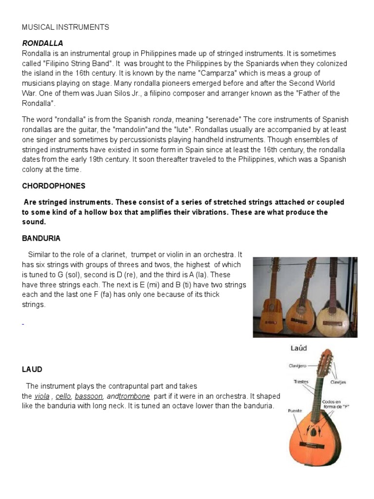 MUSICAL INSTRUMENTS Rondalla | PDF | String Instruments | Musical ...