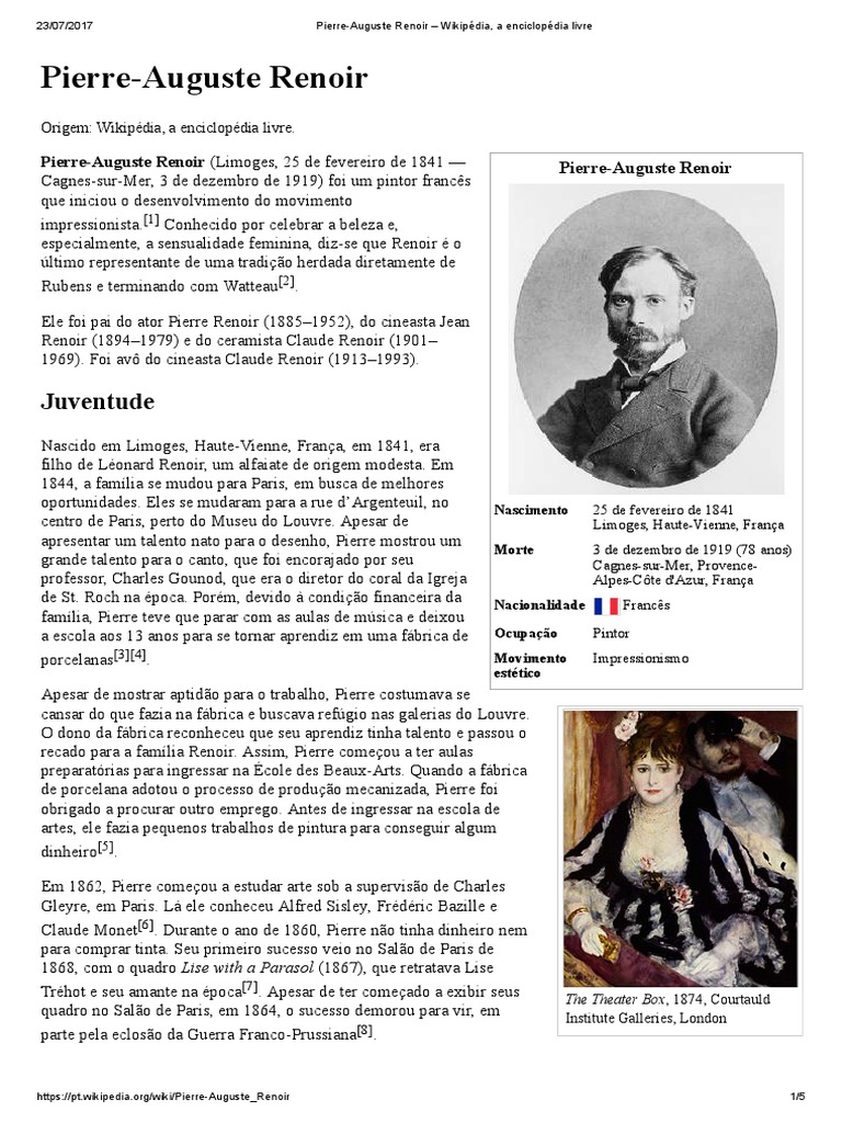Pierre-Auguste Renoir: Uma breve biografia do pintor impressionista francês | PDF | Pierre ...