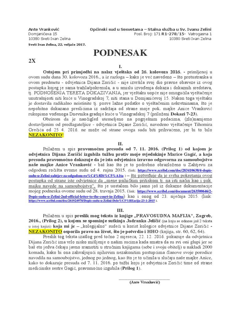 Podnesak Sudu U Zelini, 22 2 2017 | PDF