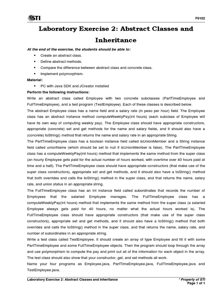 Lab 2 Abstract Classes And Inheritance Pdf Method Computer Programming Inheritance