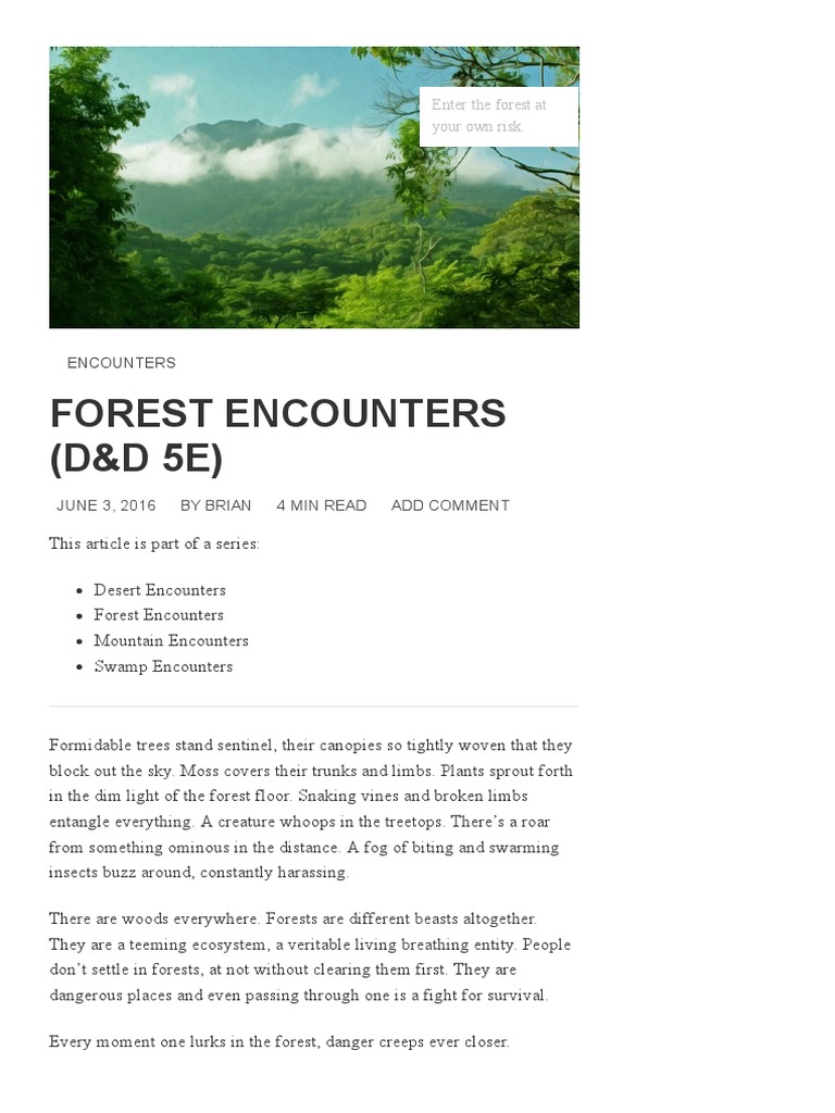 Forest Encounters (D&D 5e) | PDF | Predation | Forests