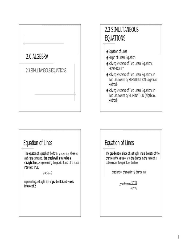 Solving Simultaneous Equations Methods | PDF | Equations | Algebra