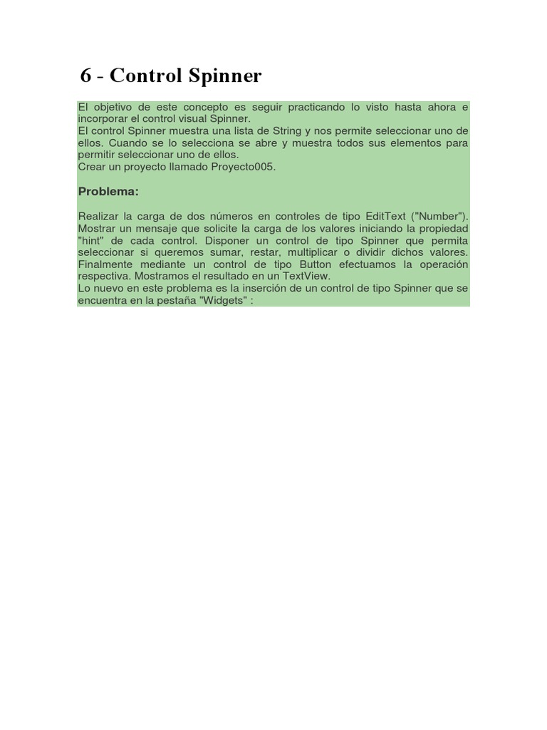 Control Spinner | PDF | Widget (Gui) | Android (sistema operativo)
