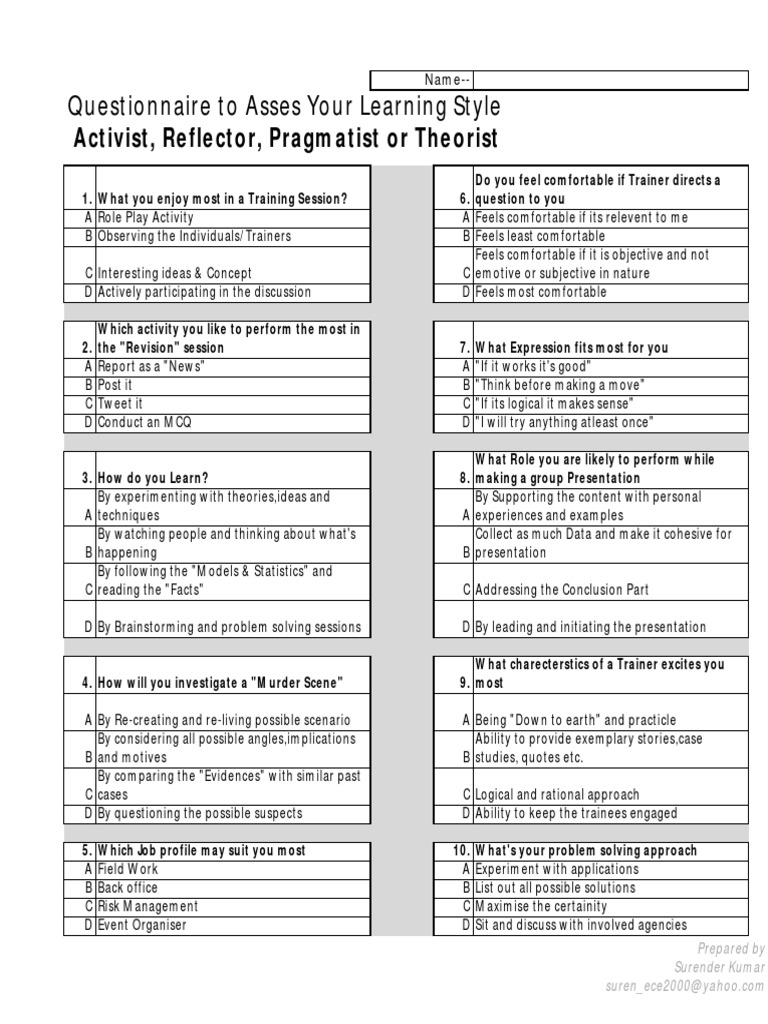 Learning Styles Questionnaire | PDF | Theory | Learning Styles