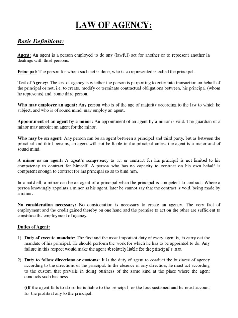 Law Of Agency Pdf Law Of Agency Ratification