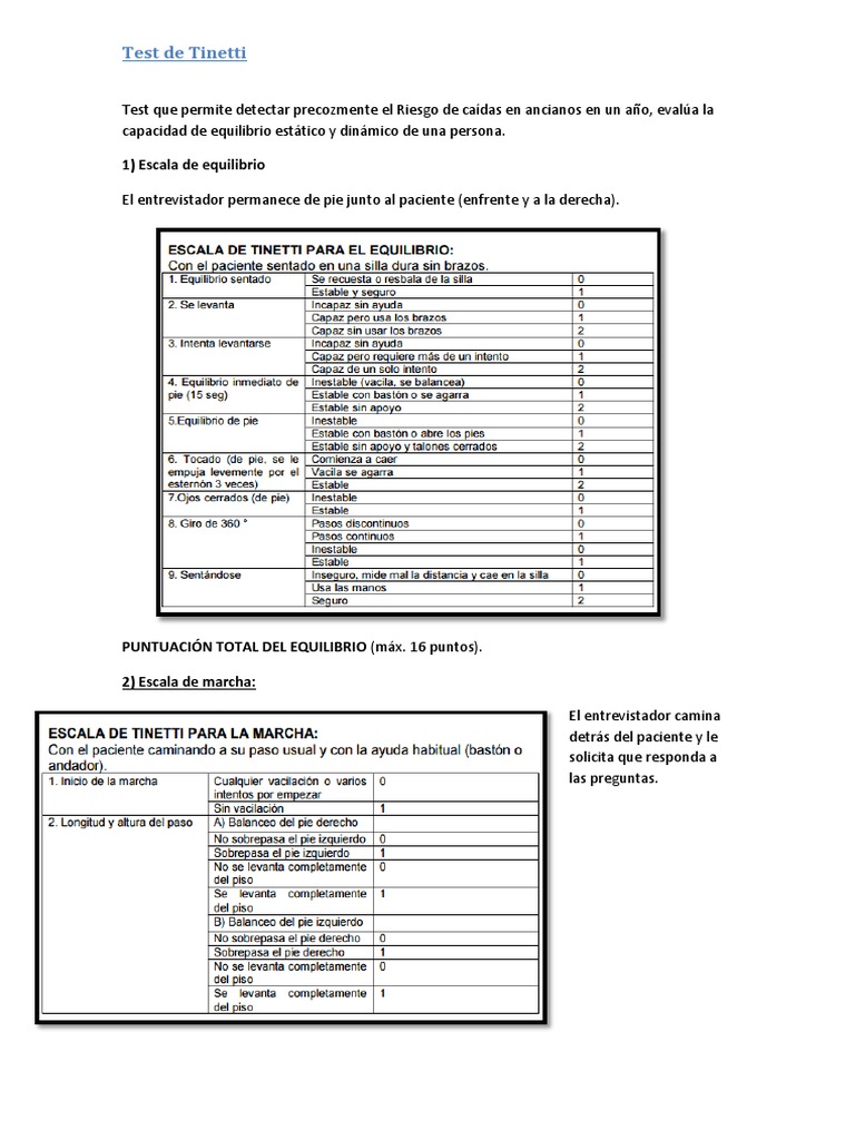 Test de Tinetti: Evaluación de Caídas | PDF