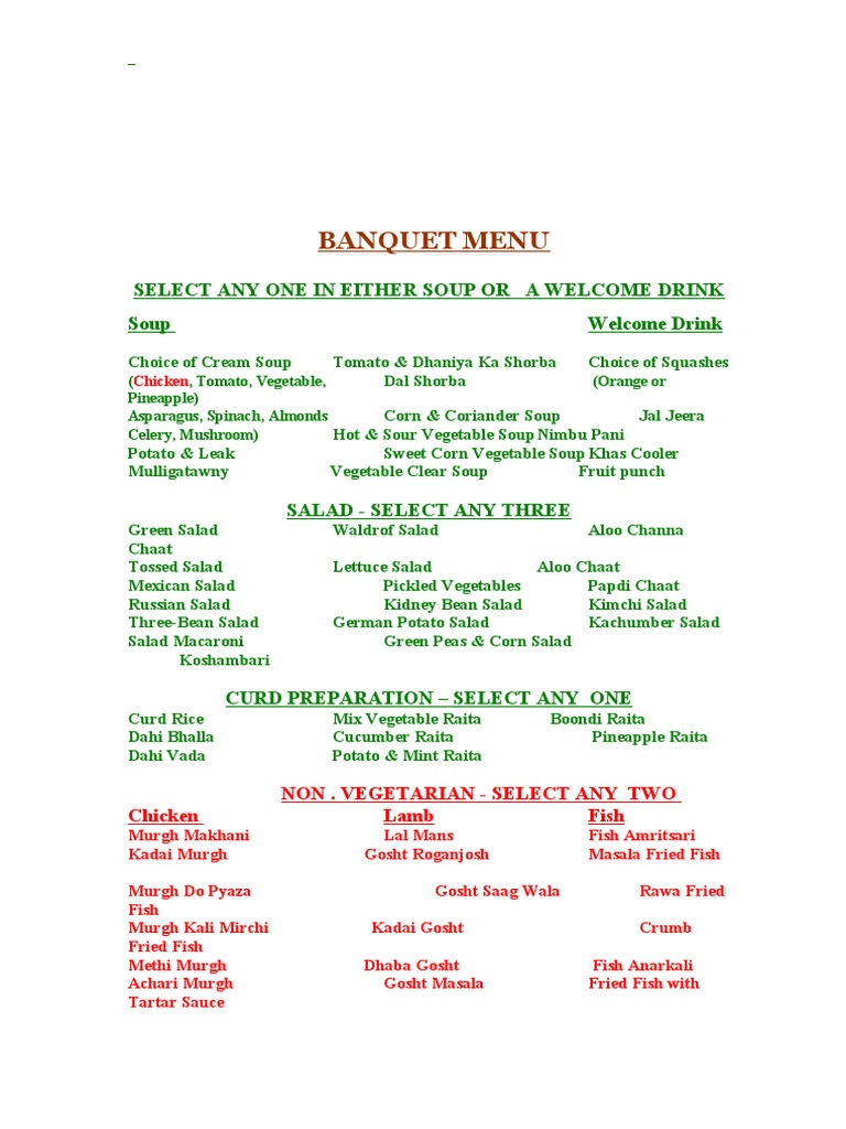 Proposed Menu - A | PDF | Salad | Curry