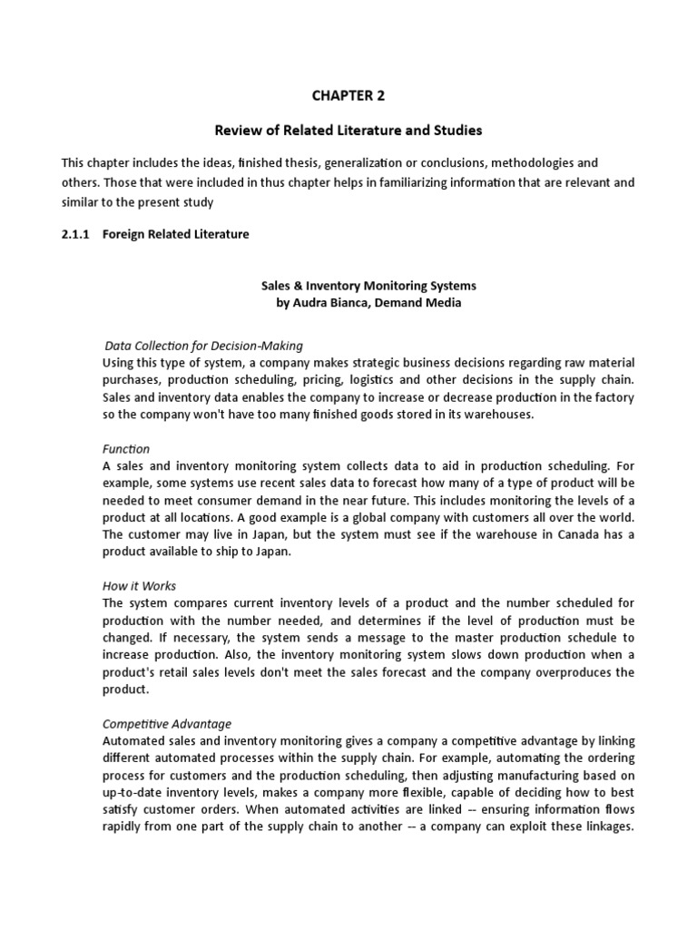 CHAPTER 2 Review of Related Literature A | PDF | Inventory | Sales