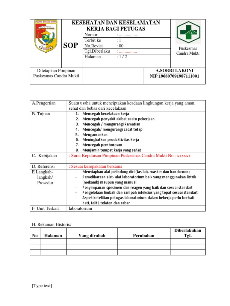 Contoh Sop Keselamatan Dan Kesehatan Kerja Imagesee - vrogue.co