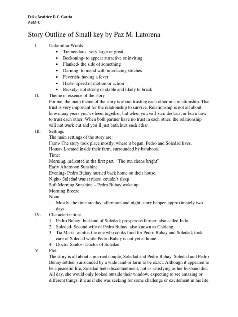 Story Outline of Small Key by Paz M | PDF