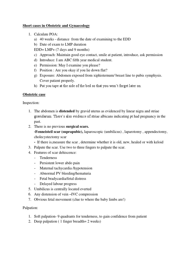 Short Cases Presentations in Obstetric and Gynaecology | PDF | Fetus ...