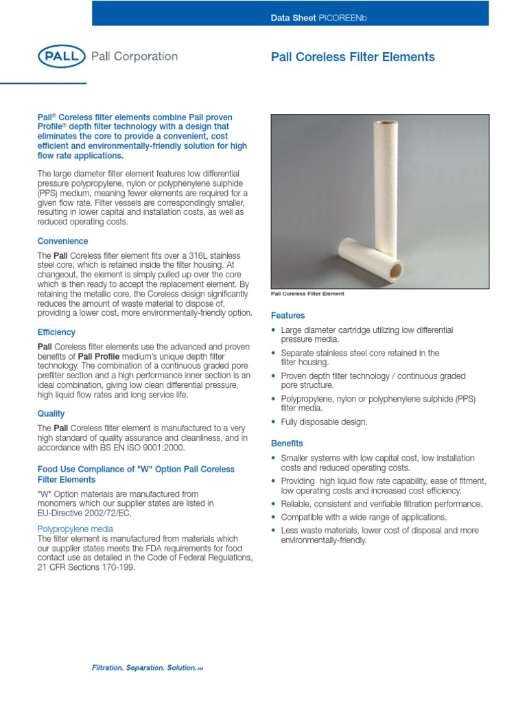 Coreless Filter Elements | PDF | Filtration | Pressure Measurement