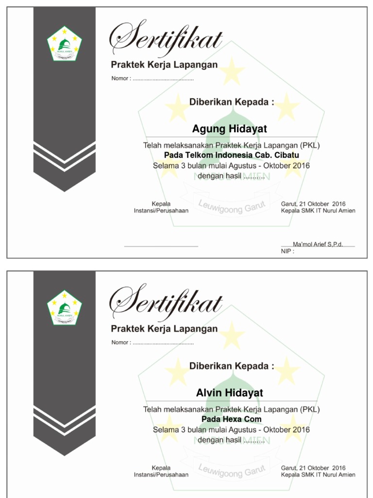 Sertifikat PKL | PDF