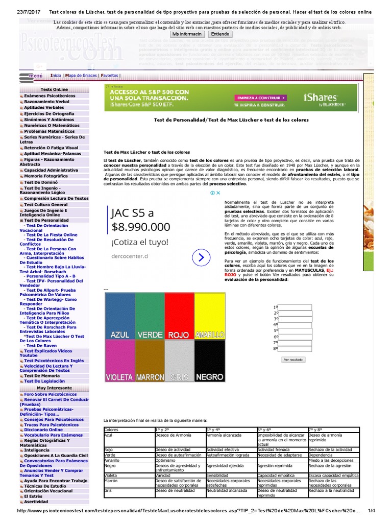 Test Colores de Lüscher, Test de Personalidad de Tipo Proyectivo para ...