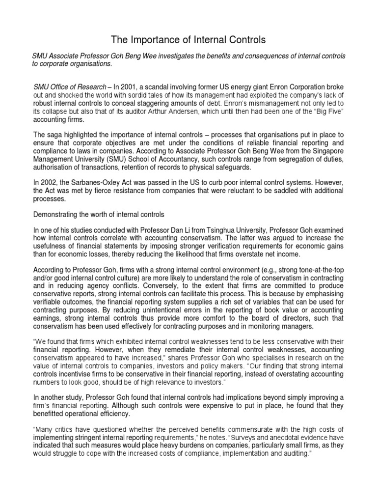 The Importance of Internal Controls | PDF | Internal Control ...