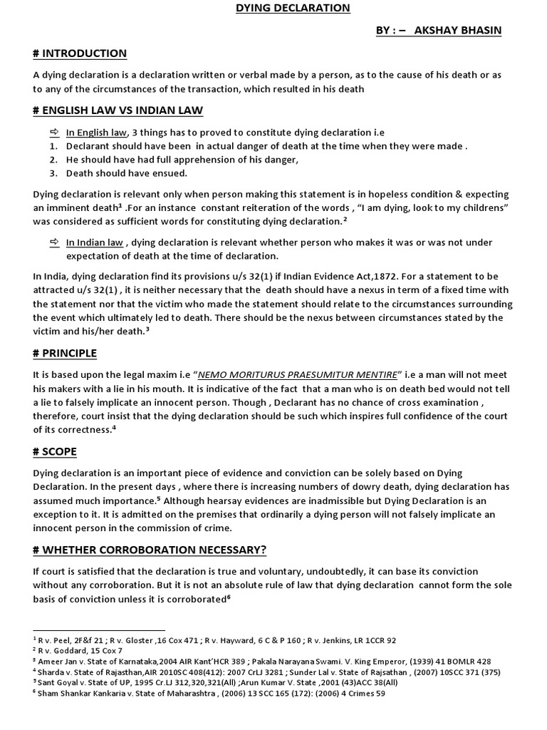 Dying Declaration- Evidence Law | Evidence | Testimony