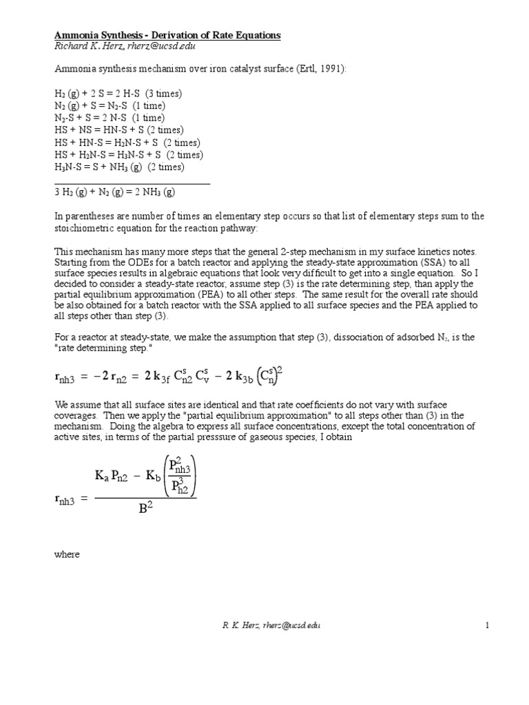 Ammonia Synthesis Kinetics | PDF | Adsorption | Unit Processes