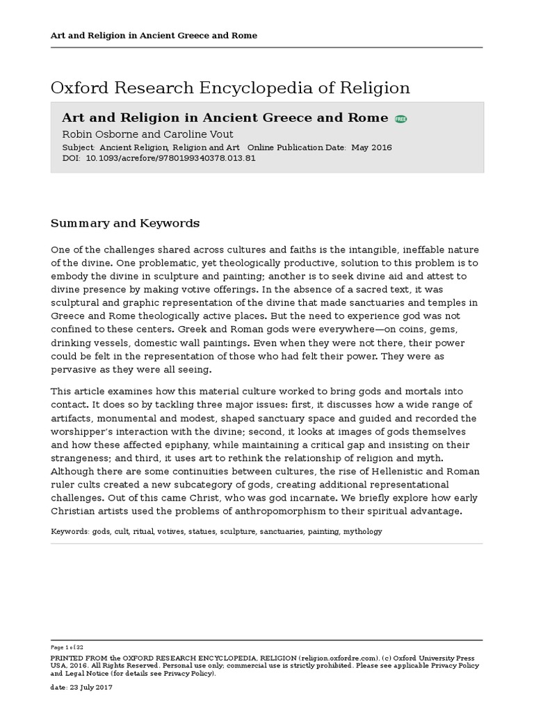 Art and Religion in Ancient Greece & Rome | PDF | Athena | Greek Mythology