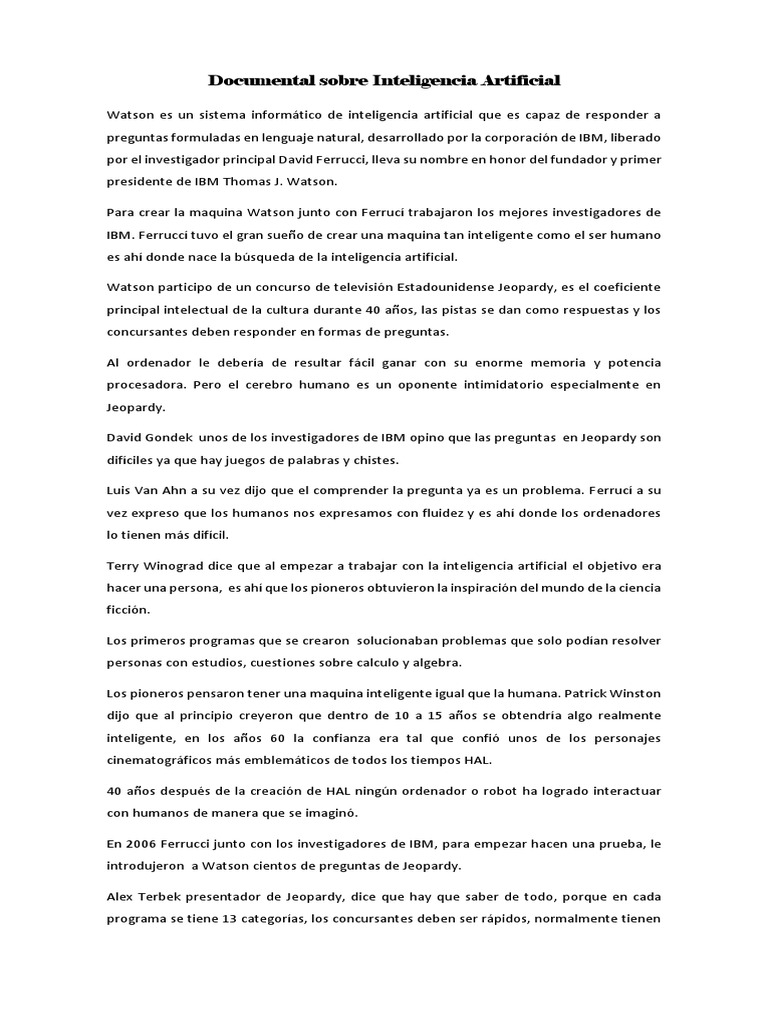 Documental Sobre Inteligencia Artificial | PDF | Watson (computadora) | Informática