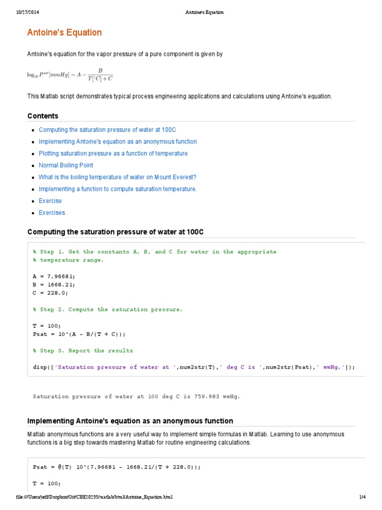 Antoine Equation | PDF | Pressure | Applied And Interdisciplinary Physics