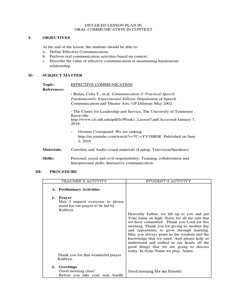 Detailed Lesson Plan. | PDF | Lesson Plan | Communication