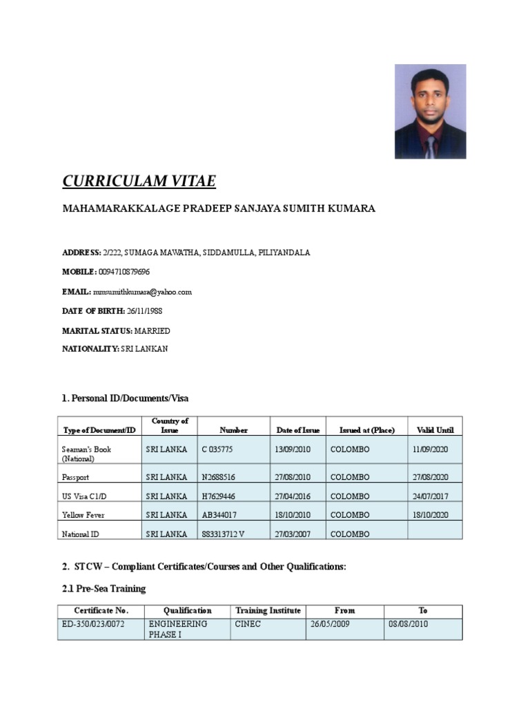 Curriculam Vitae: Mahamarakkalage Pradeep Sanjaya Sumith Kumara | PDF
