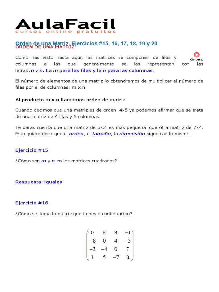 Orden de Una Matriz | PDF