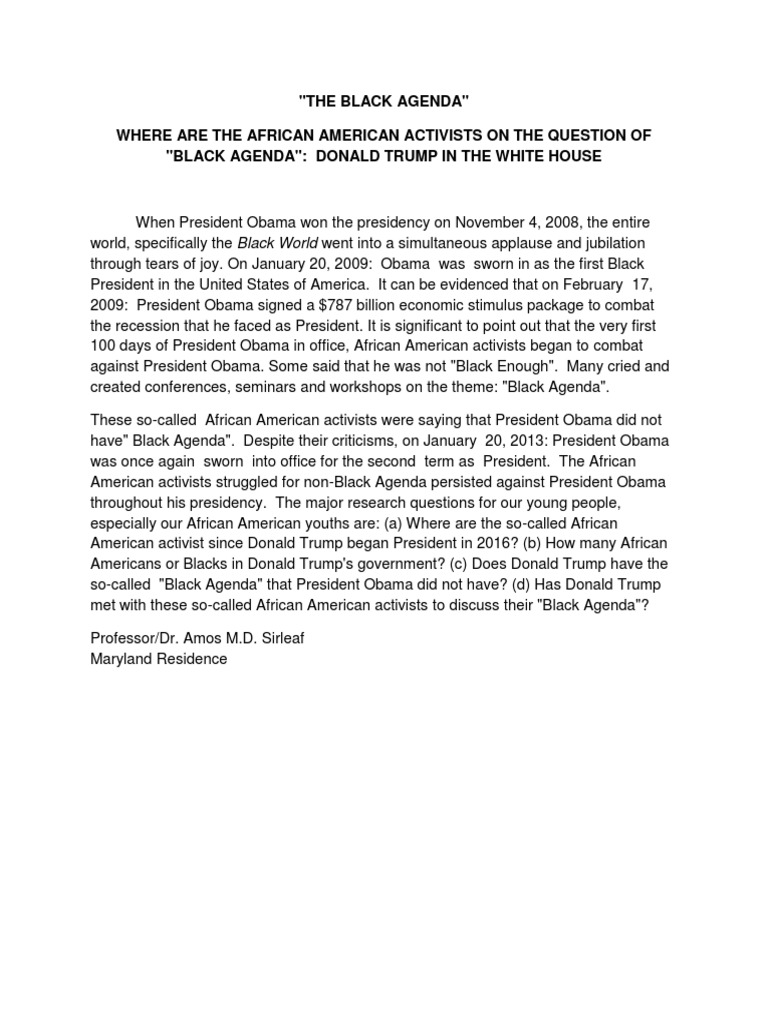 2017 Black Agenda For Trump | PDF