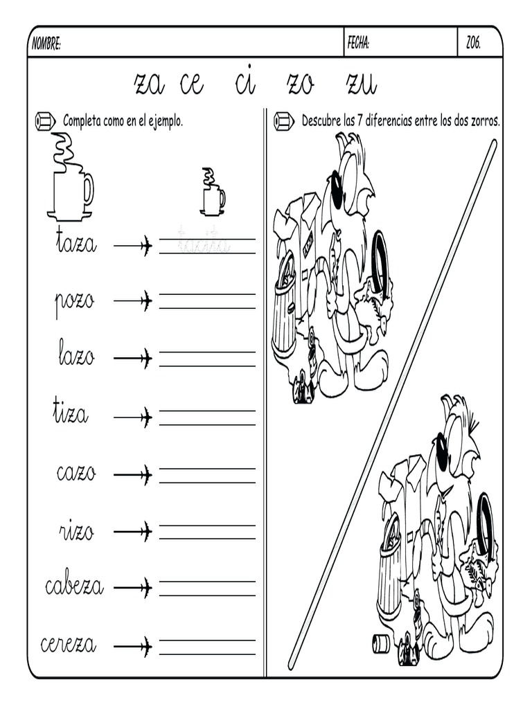 Ejercicios Con El Uso de Za Ce Ci Zo Zu | PDF | Naturaleza | Ocio