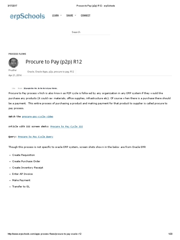 Procure To Pay (p2p) R12 - ErpSchools | PDF | Invoice | Receipt