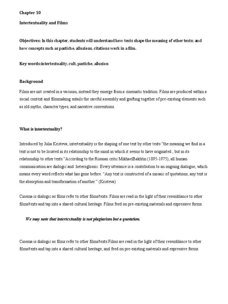 10. Intertextuality and Films | Intertextuality | Reality
