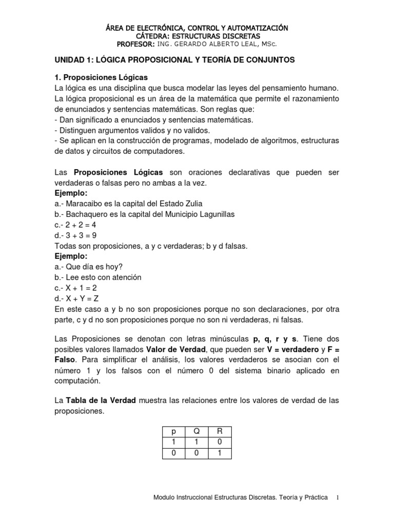 Unidad 1. Lógica Proposicional y Teoria de Conjuntos | Descargar gratis PDF | Conjunto ...