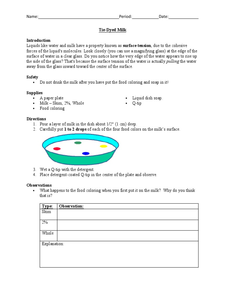 Lipids Experiment Tie Dye Milk | PDF