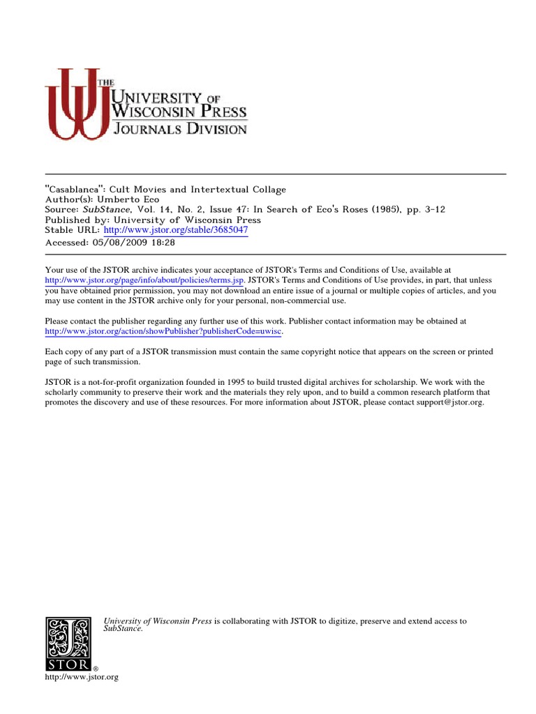 Casablanca Cult Movies and Intertextual Collage | PDF