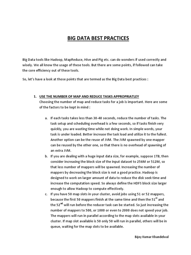 Big Data Best Practices PDF | PDF | Map Reduce | Apache Hadoop