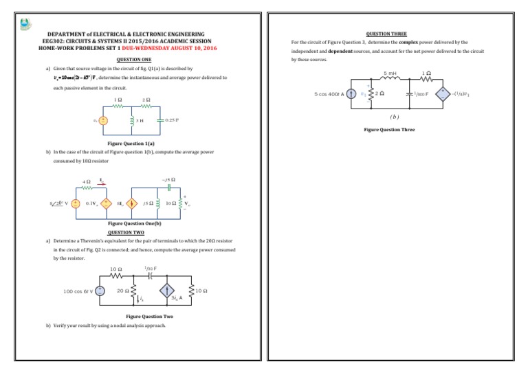 Eeg302 Tut1 | PDF | Electrical Network | Electrical Impedance