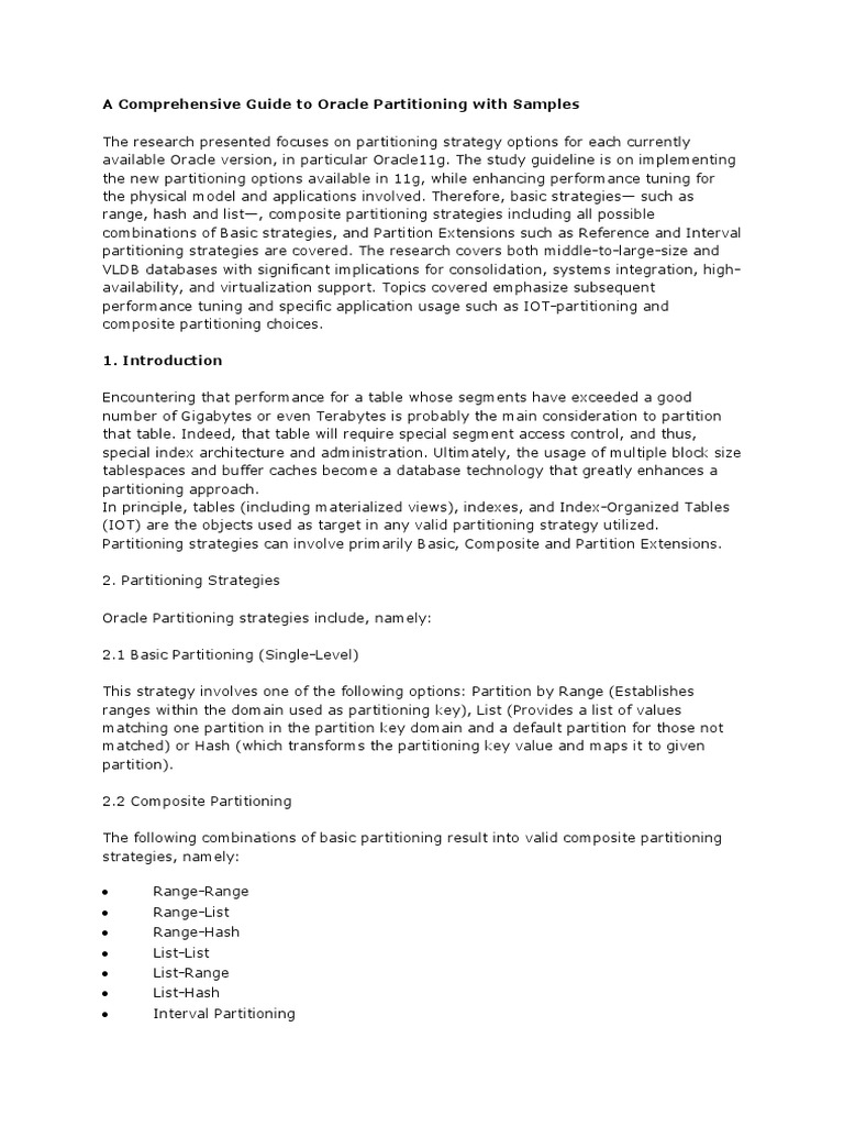 A Comprehensive Guide To Oracle Partitioning With Samples | PDF ...