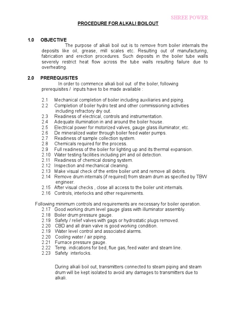 Alkali Boil Out Procedure for Boilers | PDF | Boiler | Steam