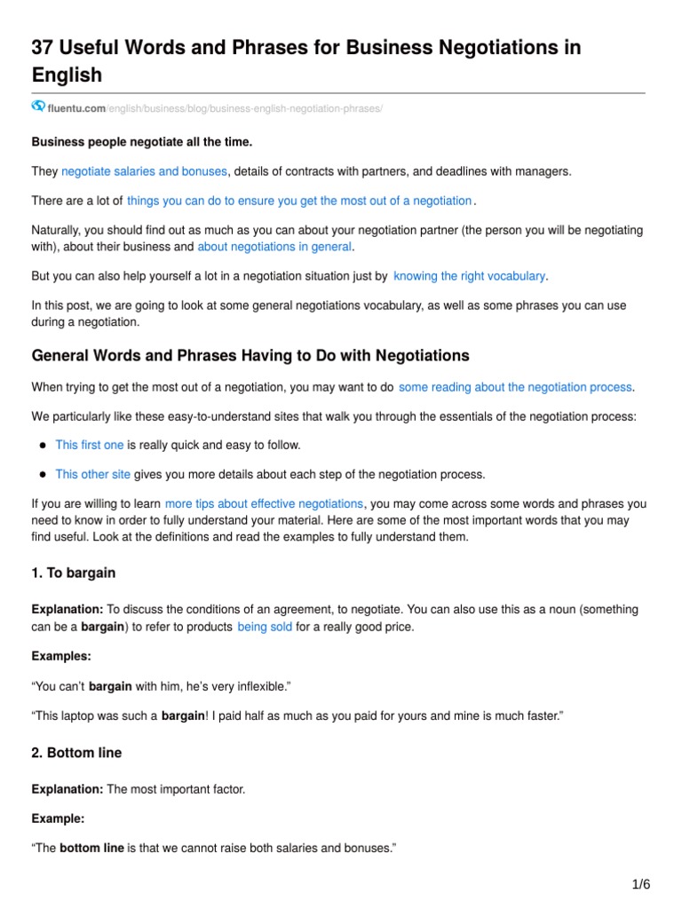37 Useful Words and Phrases For Business Negotiations in English | PDF ...