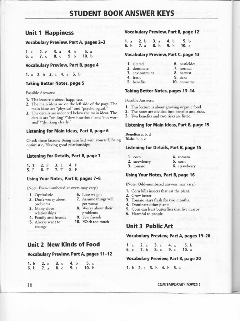 Student Book Answer Keys 1 PDF | PDF