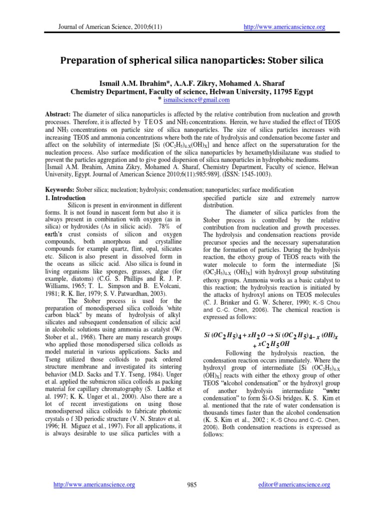 Metodo Stober | PDF | Silicon Dioxide | Nanoparticle