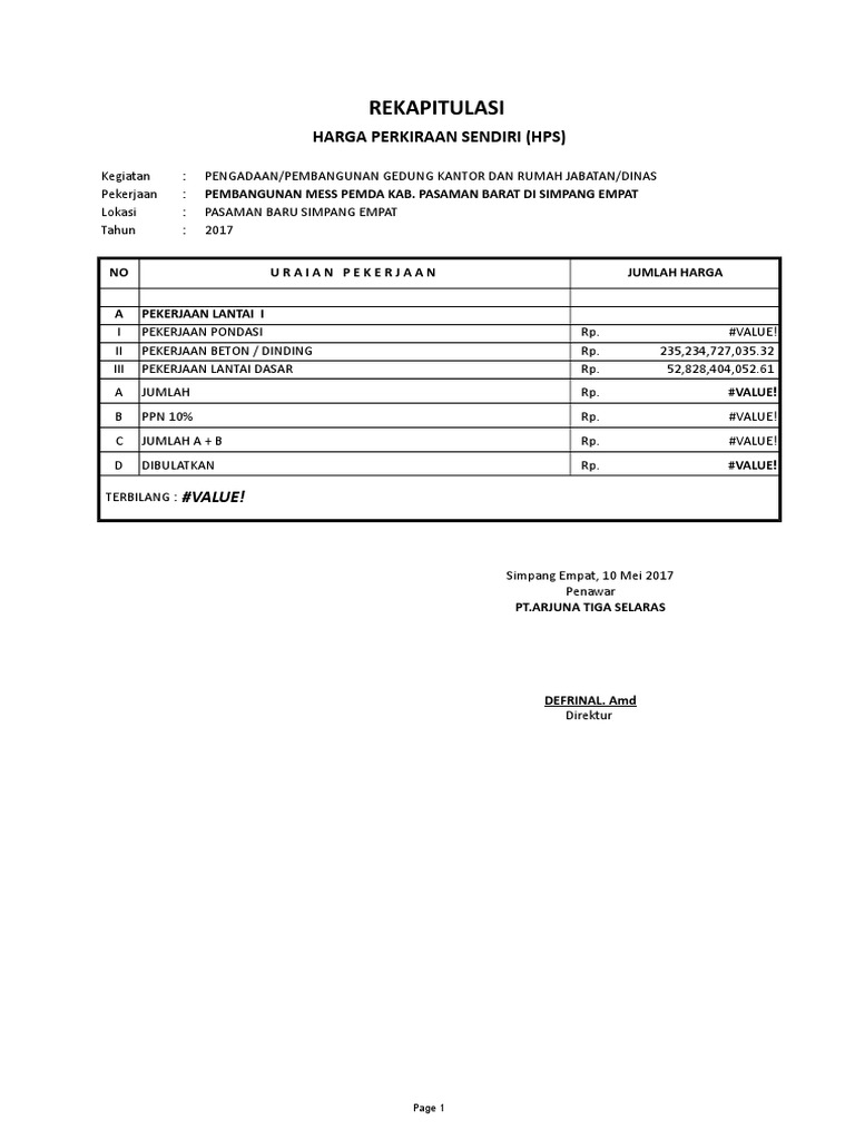 Rab Penawaran Mess Pemda Pasbar | PDF