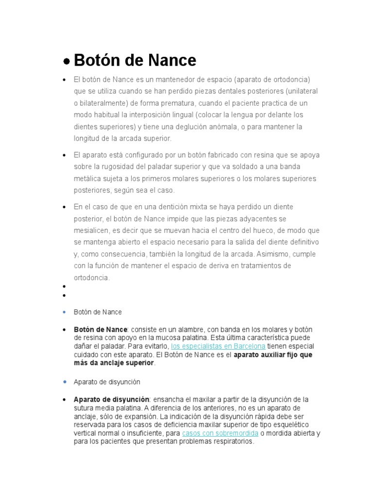 Botón de Nance | PDF | Ortodoncia | Ramas de Odontología