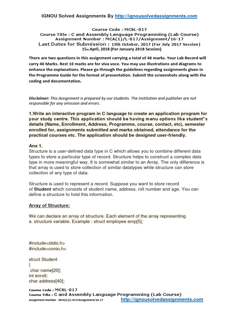 MCSL-017 C and Assembly Language Programming Lab | PDF | String (Computer Science) | C ...