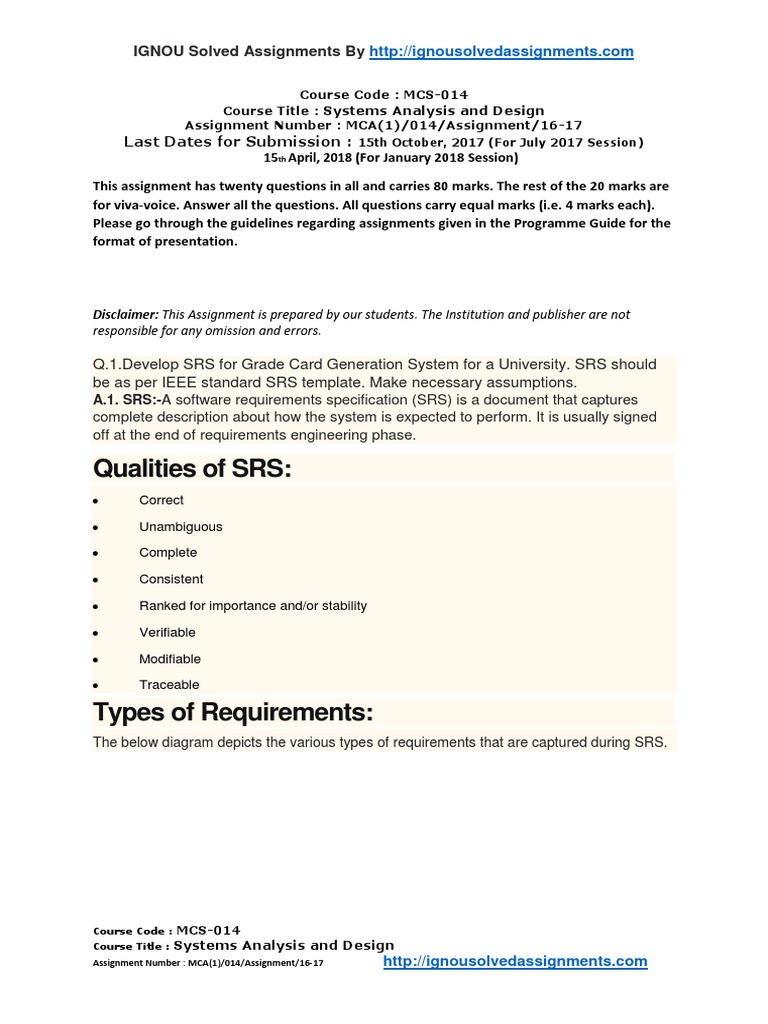 MCS-014 Systems Analysis and Design | PDF | Software Engineering ...