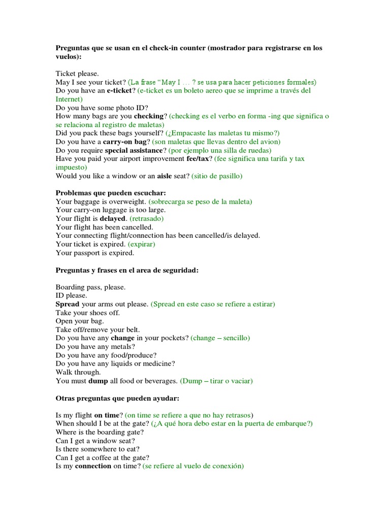 Preguntas Que Se Usan en El Check | PDF | Airport | Baggage
