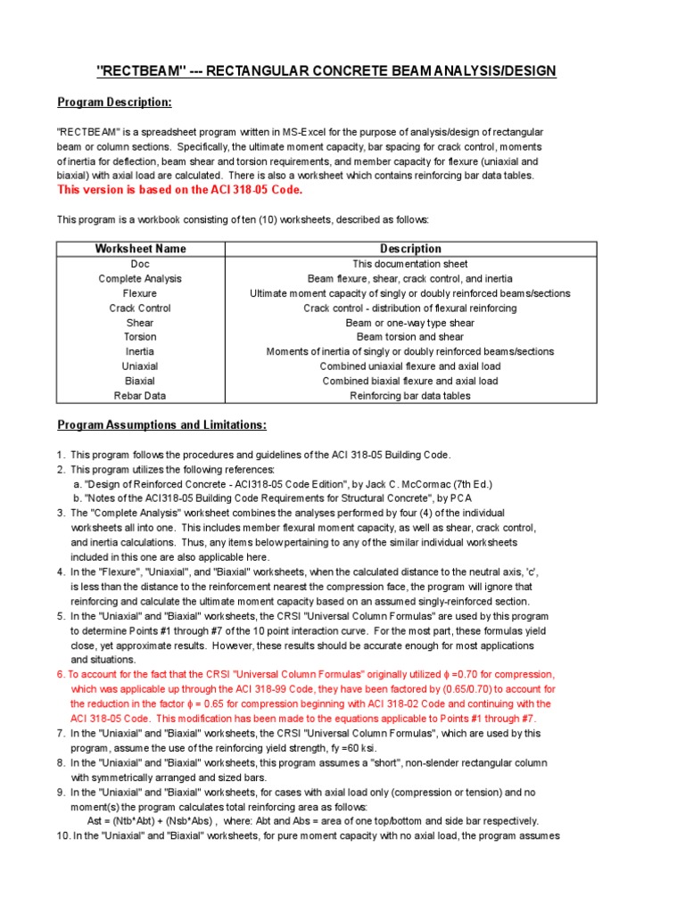 "Rectbeam" - Rectangular Concrete Beam Analysis/Design: Program ...
