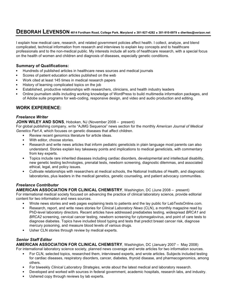 Deborah Levenson's Resume - Scribd | PDF | Medical Genetics | Health Care