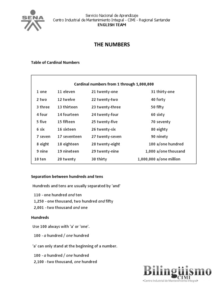 The Numbers: Table of Cardinal Numbers | PDF
