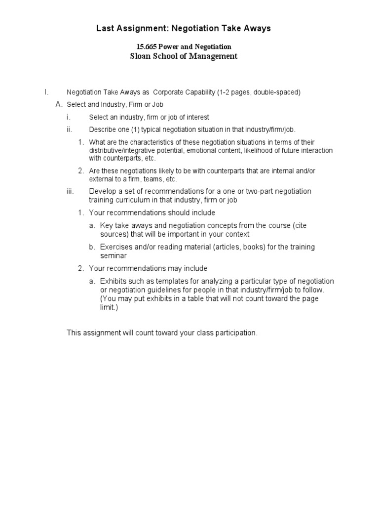 Last Assignment: Negotiation Take Aways Sloan School of Management | PDF | Career & Growth